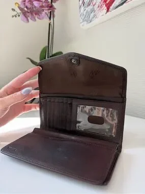 Fossil | Bags | Vintage Fossil Brown Leather Checkbook Wallet Organizer ...